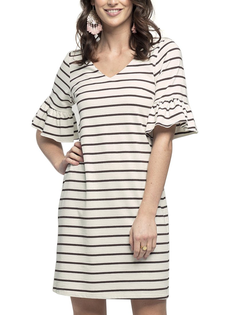 Tuesday Label Narelle Dress - Chestnut Stripe | Buy Online at Mode.co.nz